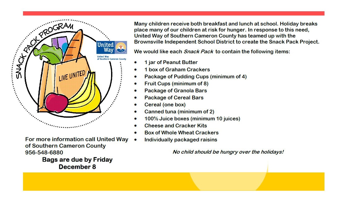 Snack Pack | United Way of Southern Cameron County